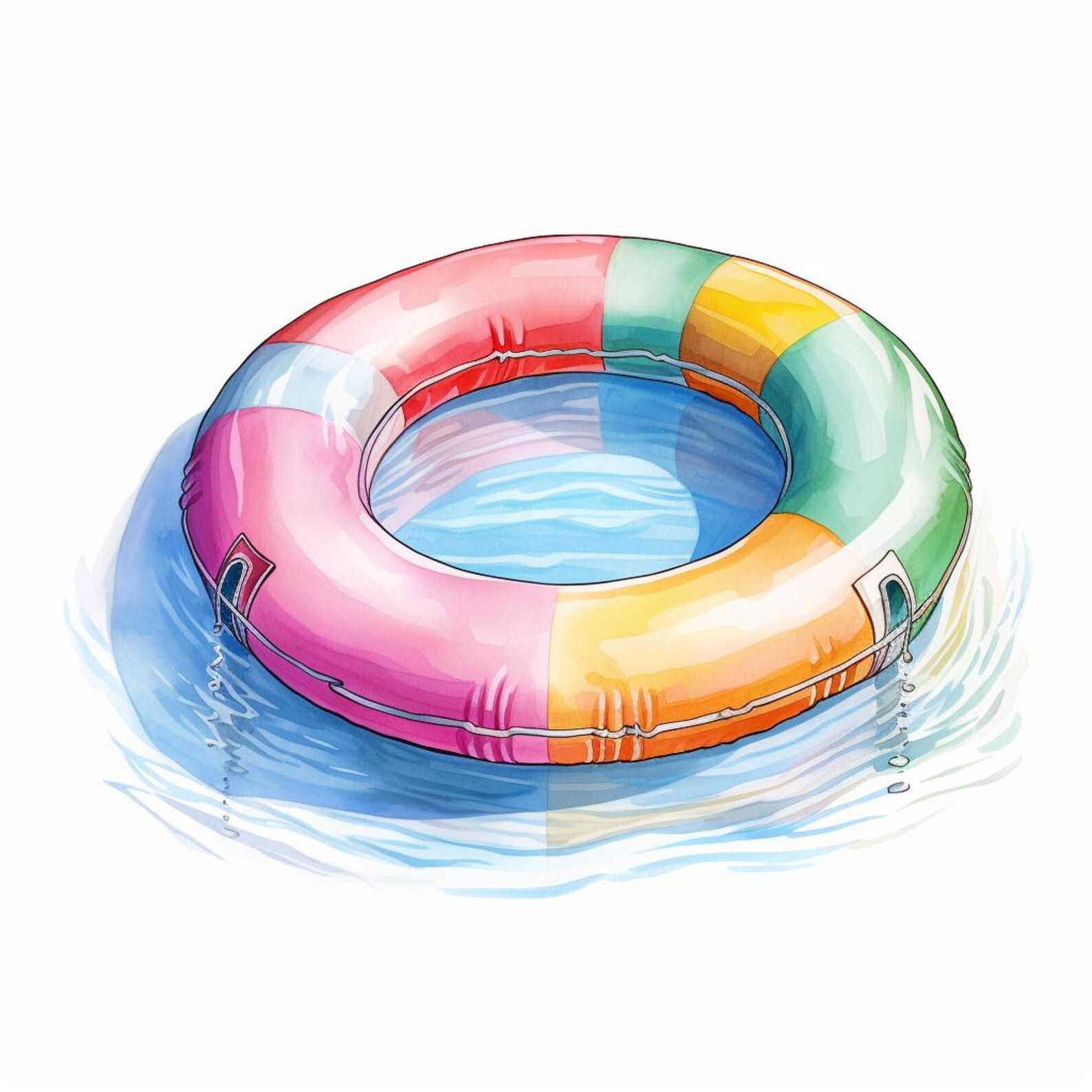 Watercolor Swimming Ring Clipart Bundle, 10 Watercolor JPG, Instant ...