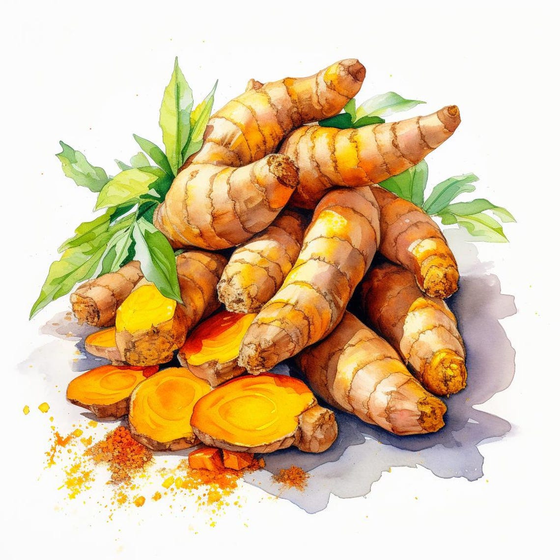 Turmeric Root, Printable Watercolor Clipart, 10 High Quality Watercolor ...