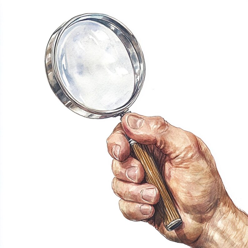 Hand Holding Magnifying Glass, Printable Watercolor Clipart Bundle, 10 ...