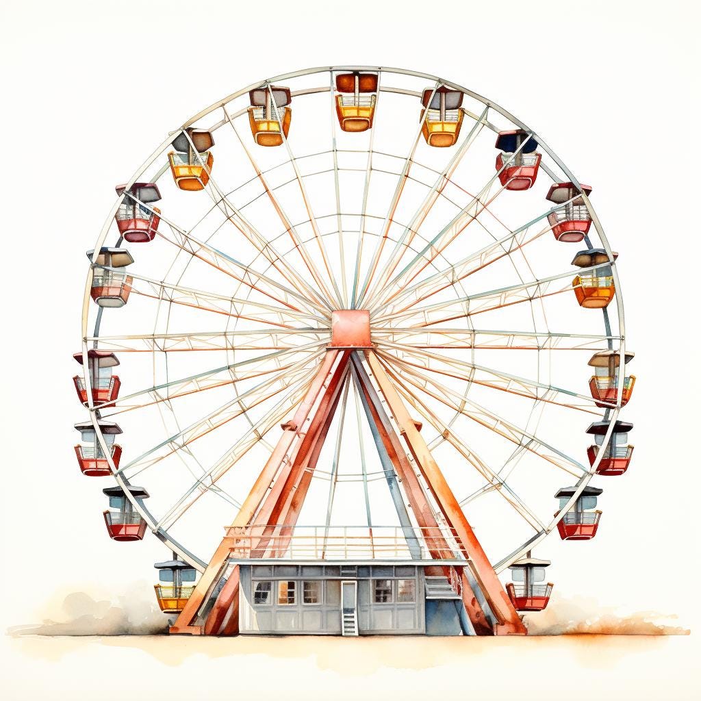 Ferris Wheel Attraction, Printable Watercolor Clipart Bundle, 10 High ...