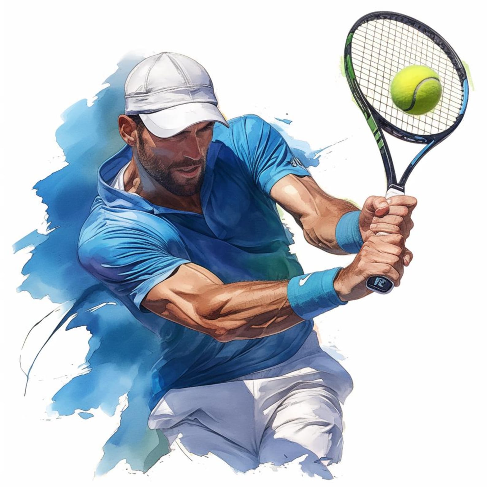 Watercolor Tennis Player Clipart Bundle: High-resolution Jpgs, 10 ...