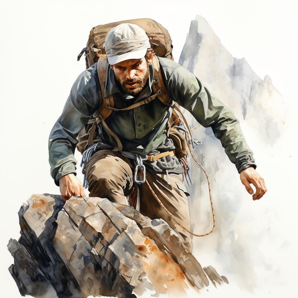 A Climber Climbs a Mountain, Printable Watercolor Clipart, 10 High ...