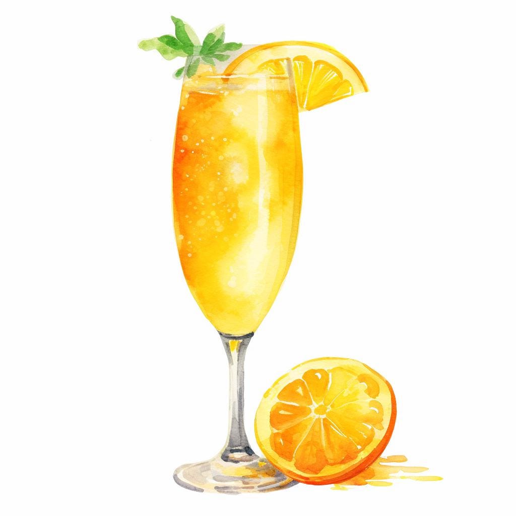 Mimosa Cocktail, Printable Watercolor Clipart, 10 High Quality ...