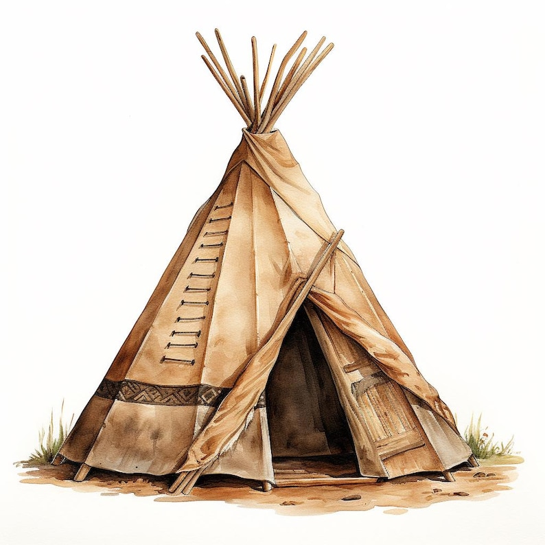 Indian Teepee Tent, Printable Watercolor Clipart, 10 High Quality ...