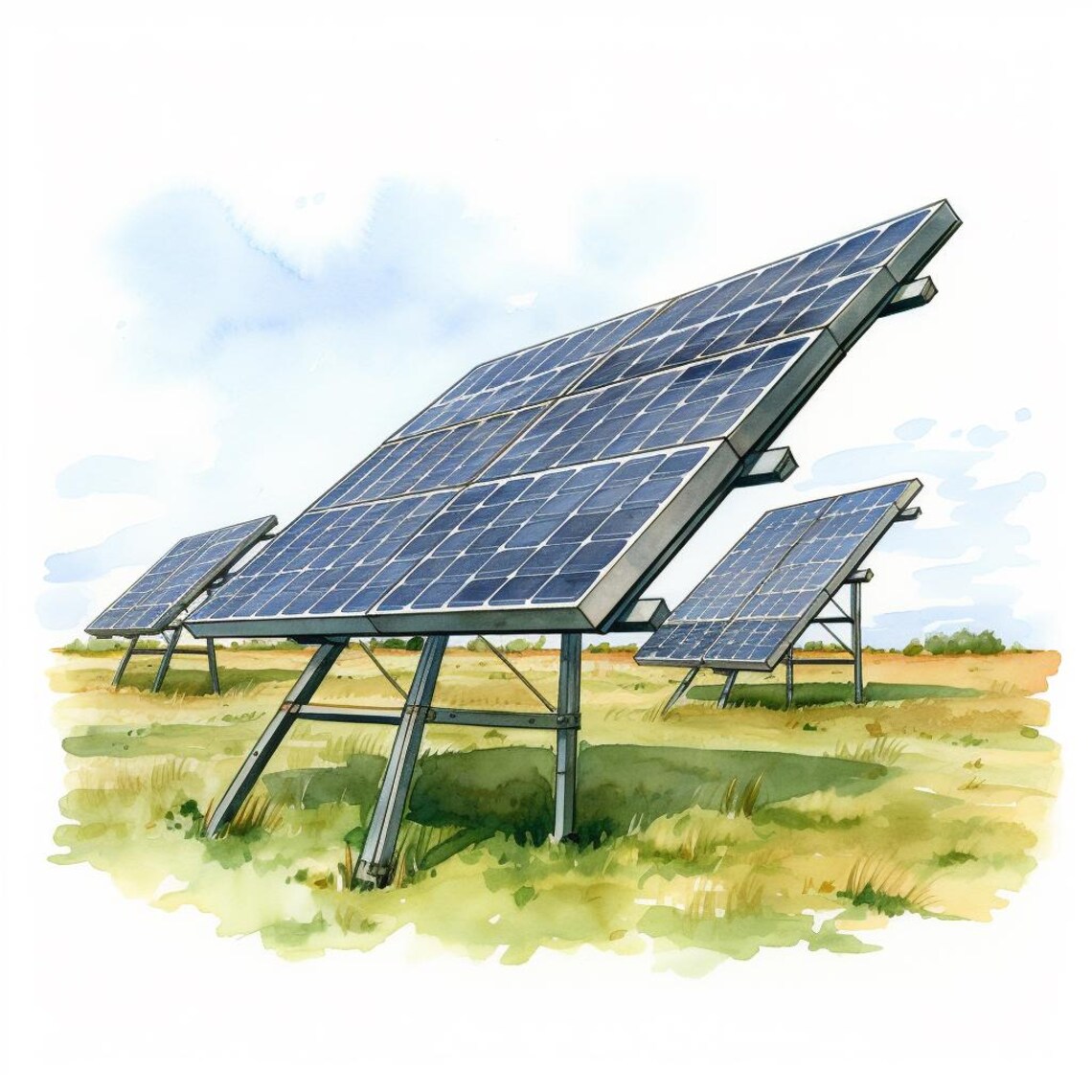 Watercolor Solar Panel Clipart Bundle: Renewable Energy Art, 10 ...