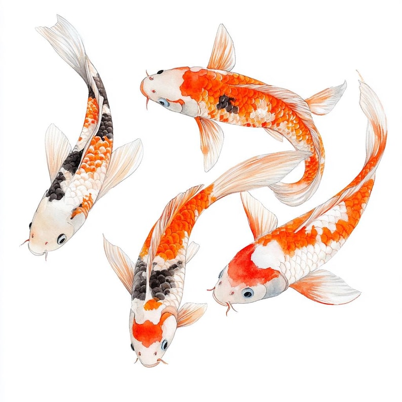 Koi Fish Watercolor Clipart Bundle: Japanese Ornamental Fish, 10 ...