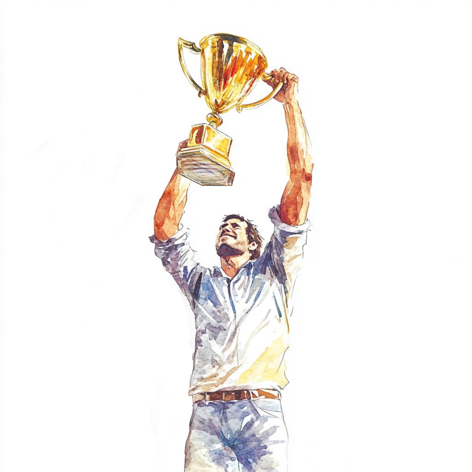 Victorious Man Watercolor Clipart Bundle: Champion Trophy Art, 10 ...
