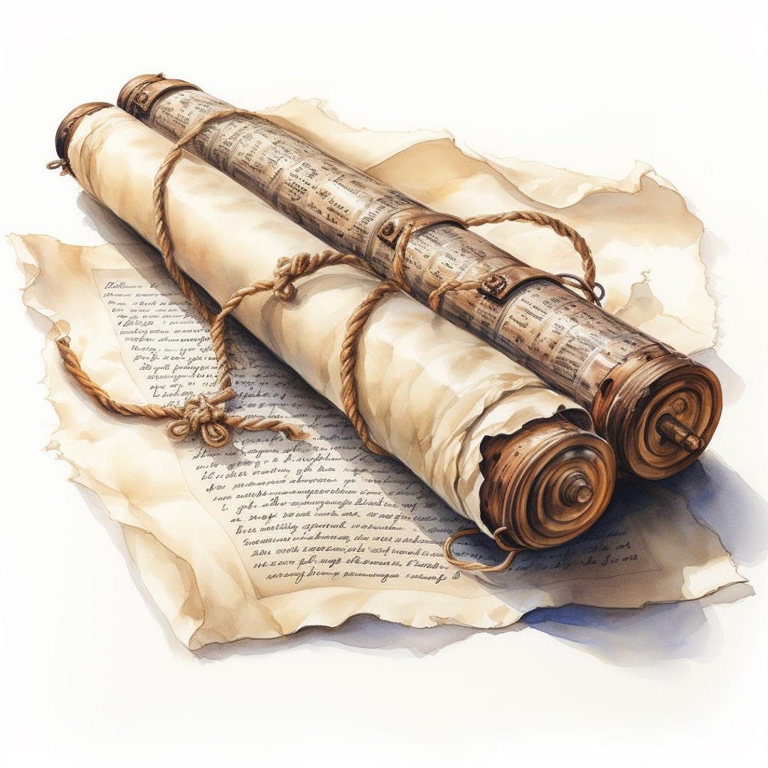 Ancient Scroll, Printable Watercolor Clipart, 10 High Quality ...