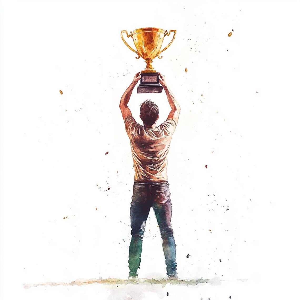 Victorious Man Watercolor Clipart Bundle: Champion Trophy Art, 10 ...