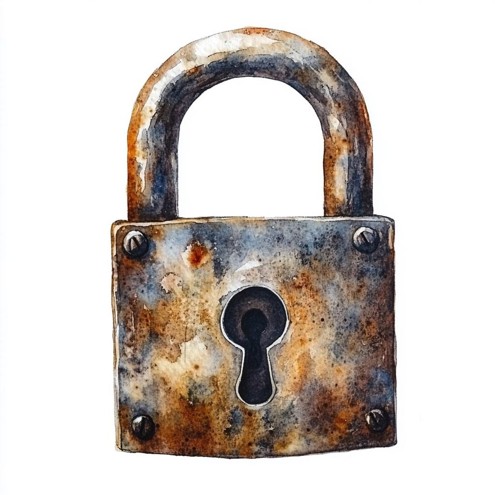 Vintage Padlock, Printable Watercolor Clipart, 10 High Quality ...