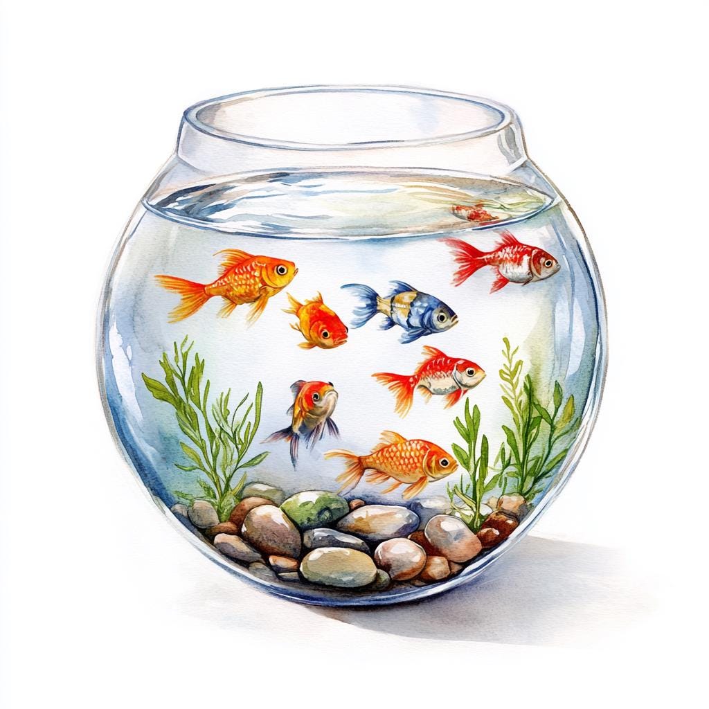Round Fishbowl Aquarium, Home Fish Tank, Printable Watercolor Clipart ...