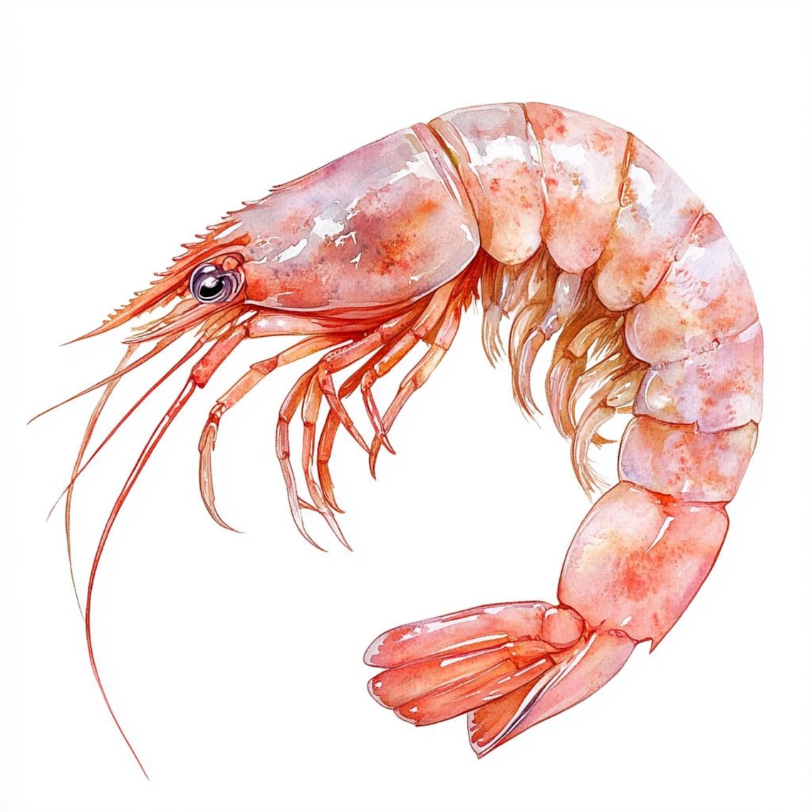 Shrimp, Printable Watercolor Clipart, 10 High Quality Watercolor Jpgs ...