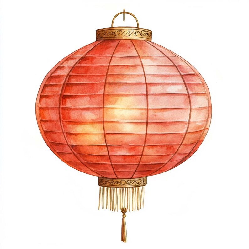 Chinese Paper Lantern, Printable Watercolor Clipart Bundle, 10 High ...
