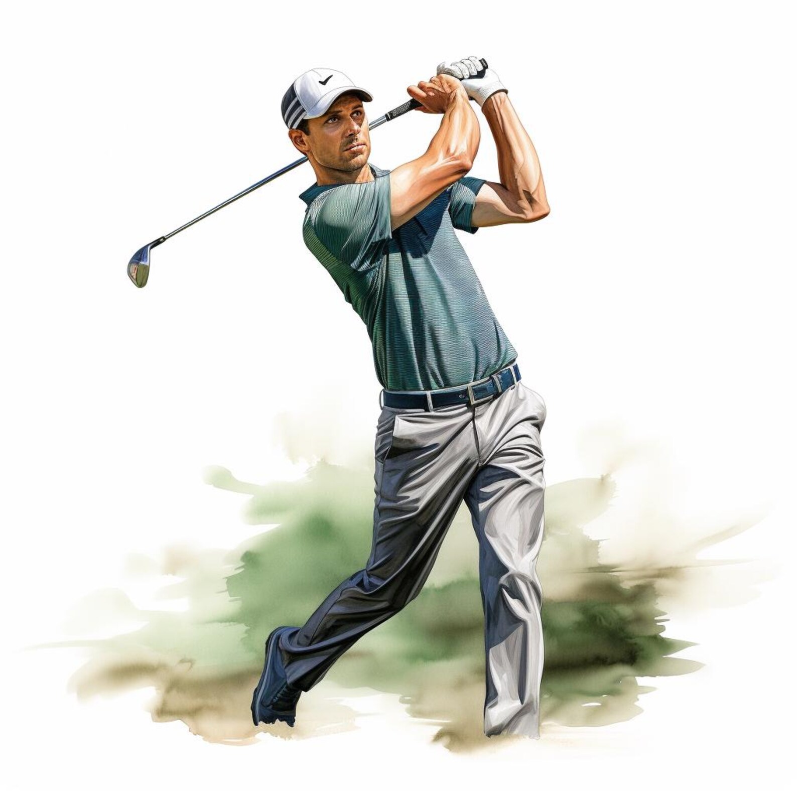 Golfer in Mid-swing, Printable Watercolor Clipart, 10 High Quality ...