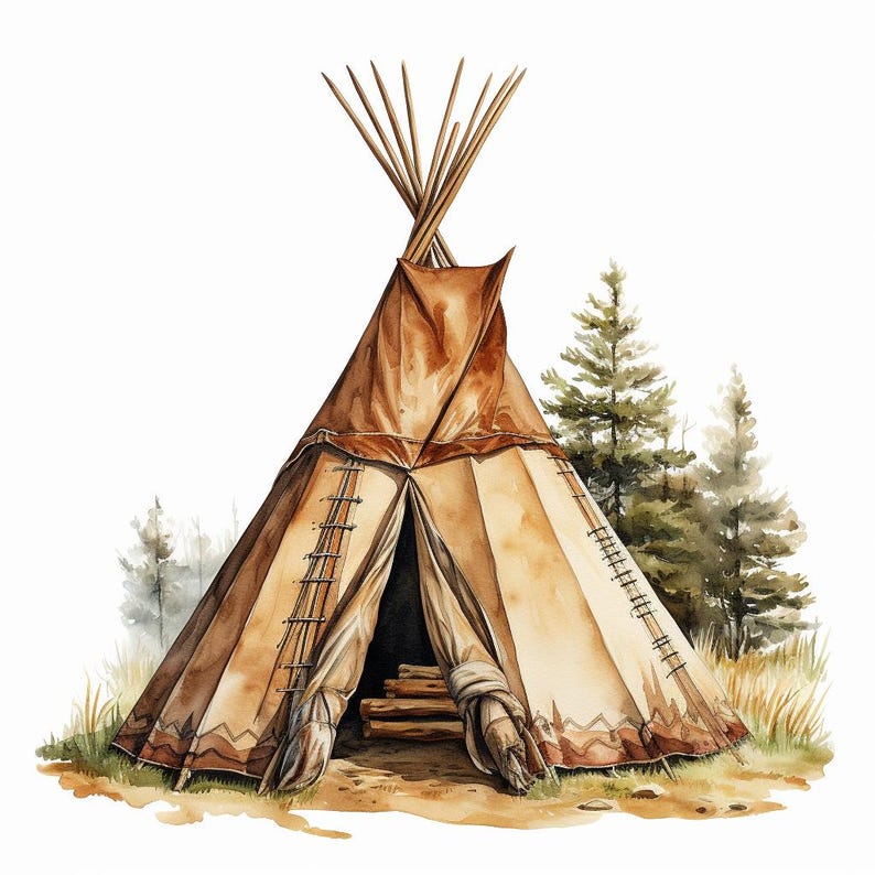 Indian Teepee Tent, Printable Watercolor Clipart, 10 High Quality ...