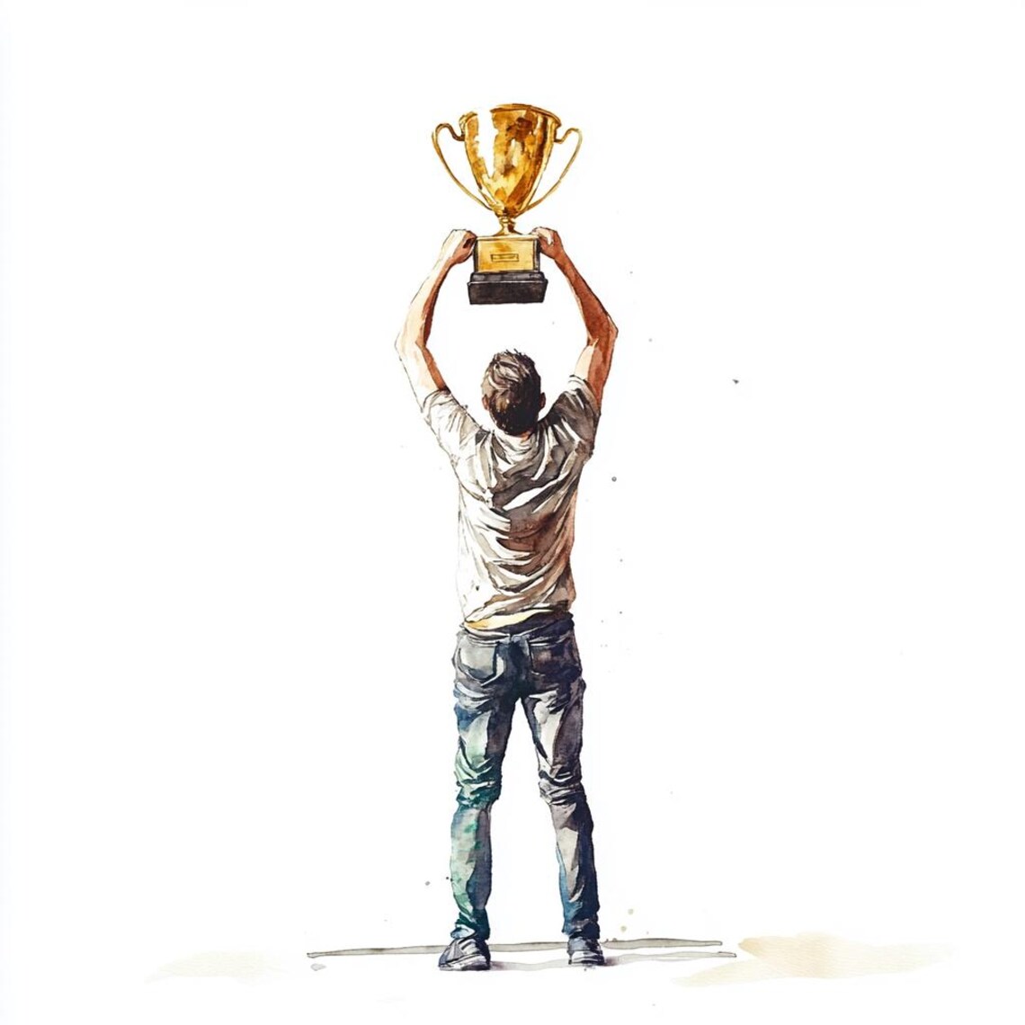 Victorious Man Watercolor Clipart Bundle: Champion Trophy Art, 10 ...