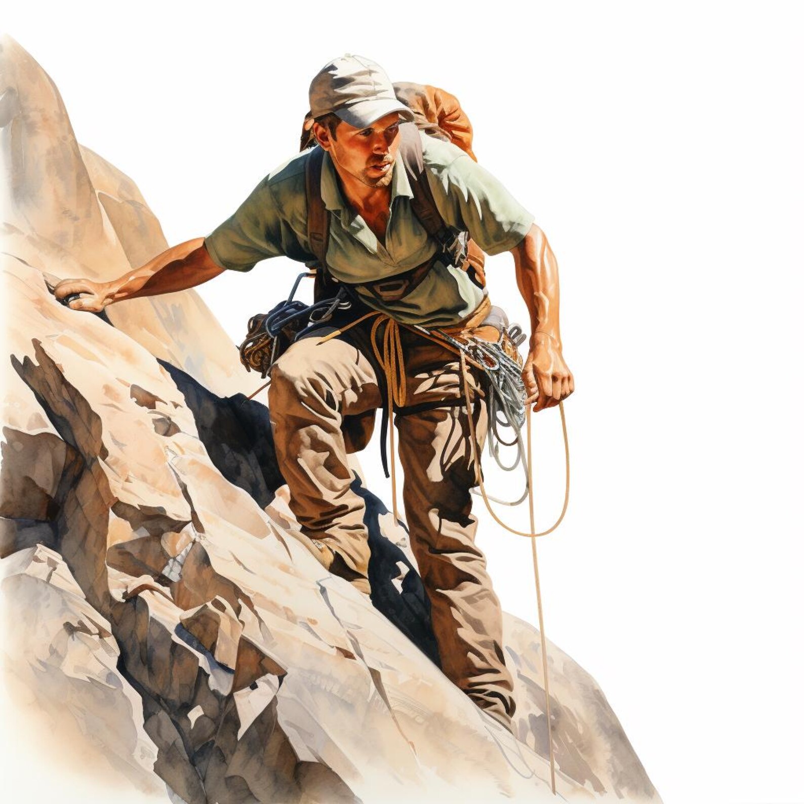 A Climber Climbs a Mountain, Printable Watercolor Clipart, 10 High ...