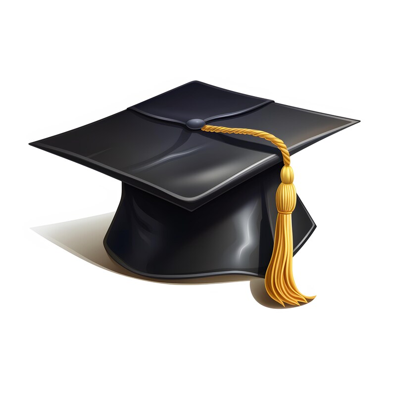 Black Graduation Cap, Student Mortarboard, Printable Watercolor Clipart ...