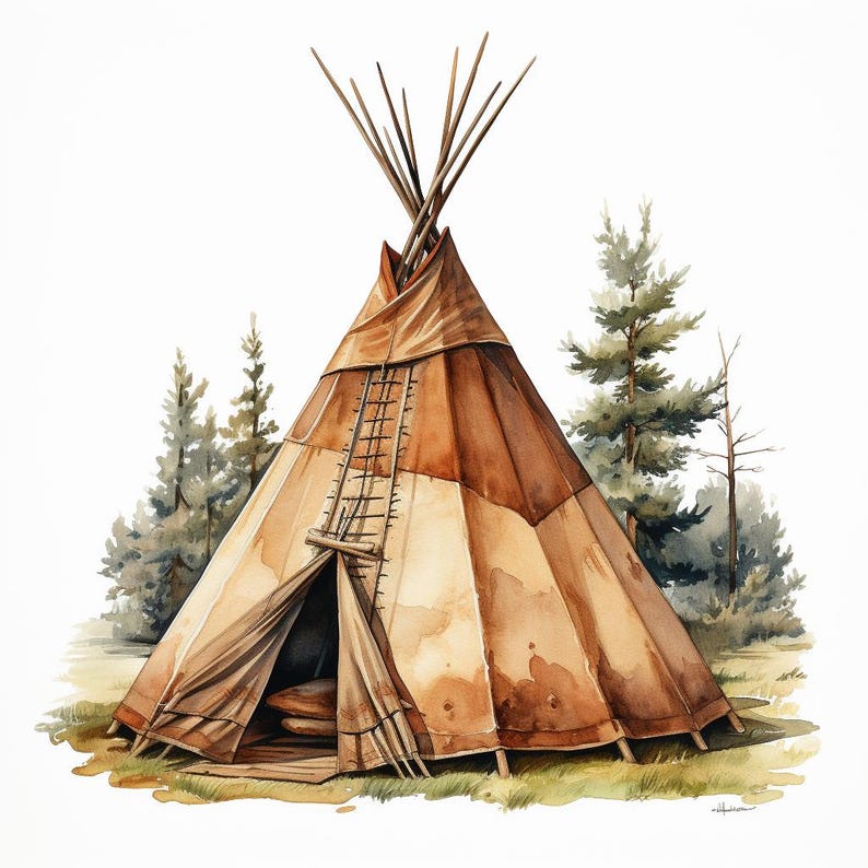 Indian Teepee Tent, Printable Watercolor Clipart, 10 High Quality ...
