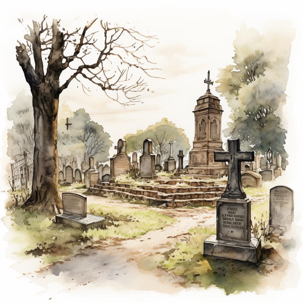 Cemetery Illustration, Gothic Graveyard Clipart, Printable Watercolor ...