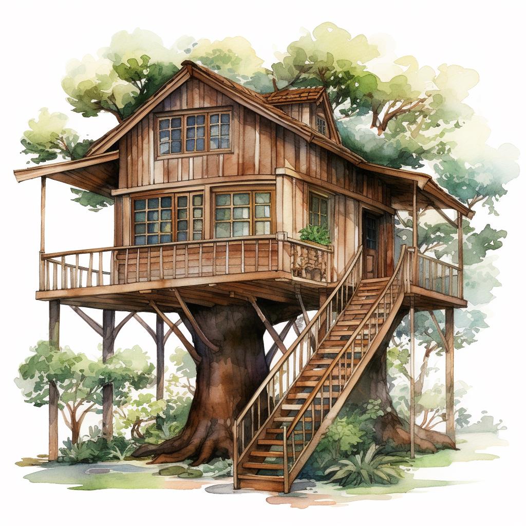 Cozy Wooden Treehouse, Charming Tree House, Printable Watercolor ...
