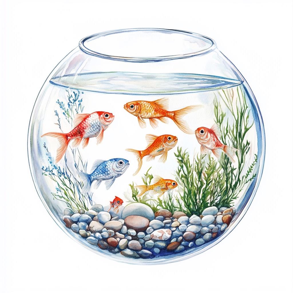 Round Fishbowl Aquarium, Home Fish Tank, Printable Watercolor Clipart ...