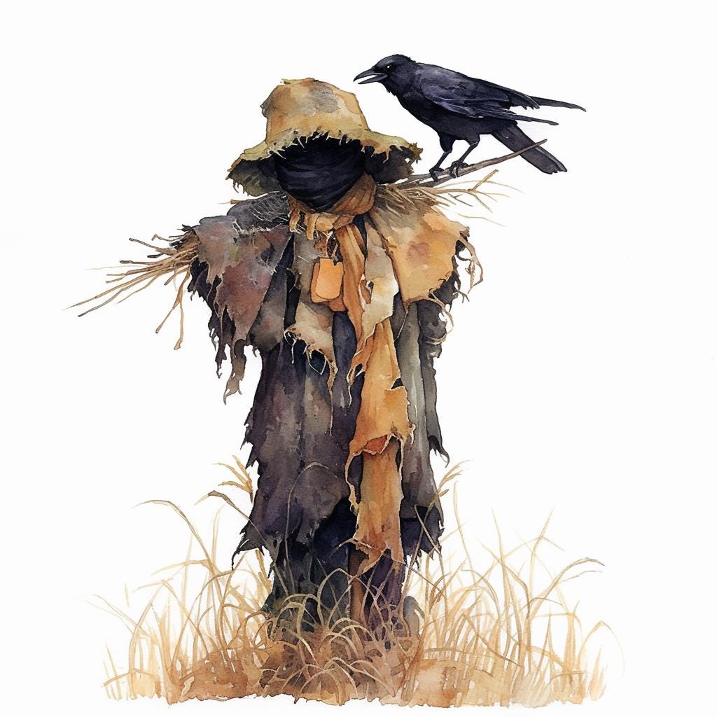 Crow on Scarecrow Watercolor Clipart Bundle, 10 Watercolor JPG, Instant ...