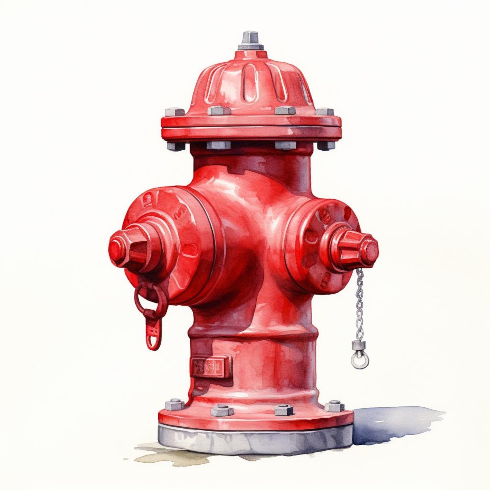 Red Fire Hydrant, Printable Watercolor Clipart Bundle, 10 High Quality ...