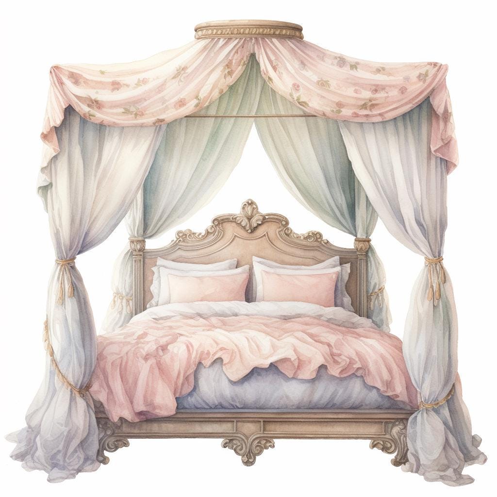 Elegant Princess Bed, Printable Watercolor Clipart Bundle, 10 High ...