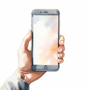 Watercolor Phone Clipart Bundle: Hand Holding Mobile, 10 Watercolor JPG ...