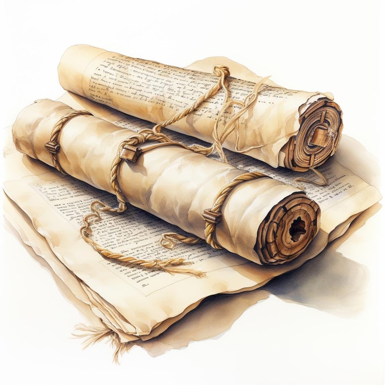 Ancient Scroll, Printable Watercolor Clipart, 10 High Quality ...