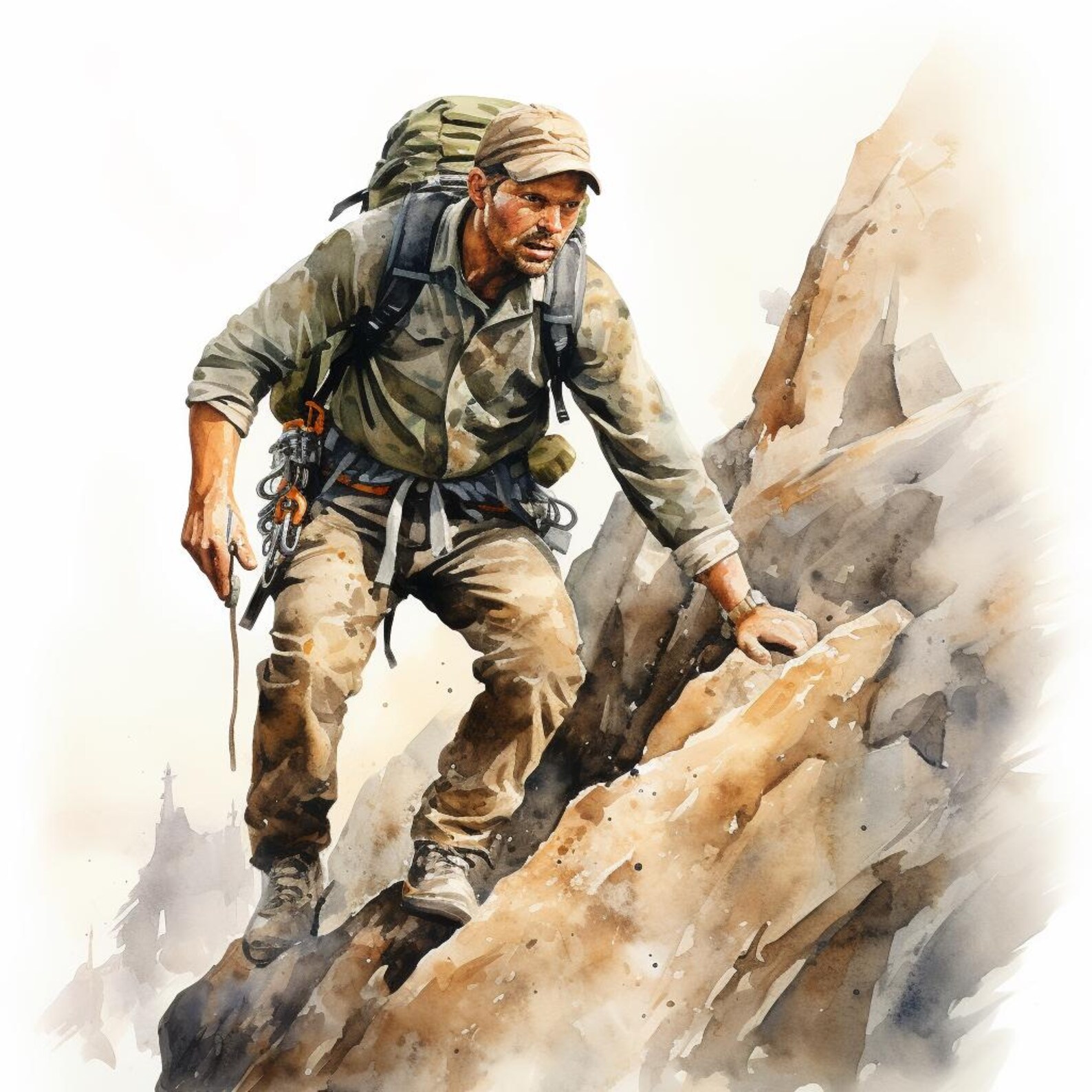 A Climber Climbs a Mountain, Printable Watercolor Clipart, 10 High ...