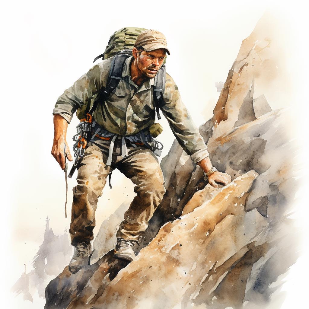 A Climber Climbs a Mountain, Printable Watercolor Clipart, 10 High ...