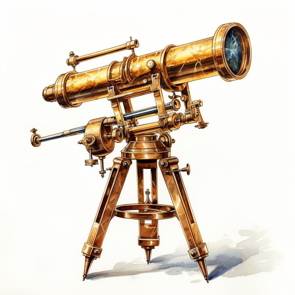 Gold Telescope, Printable Watercolor Clipart, 10 High Quality ...