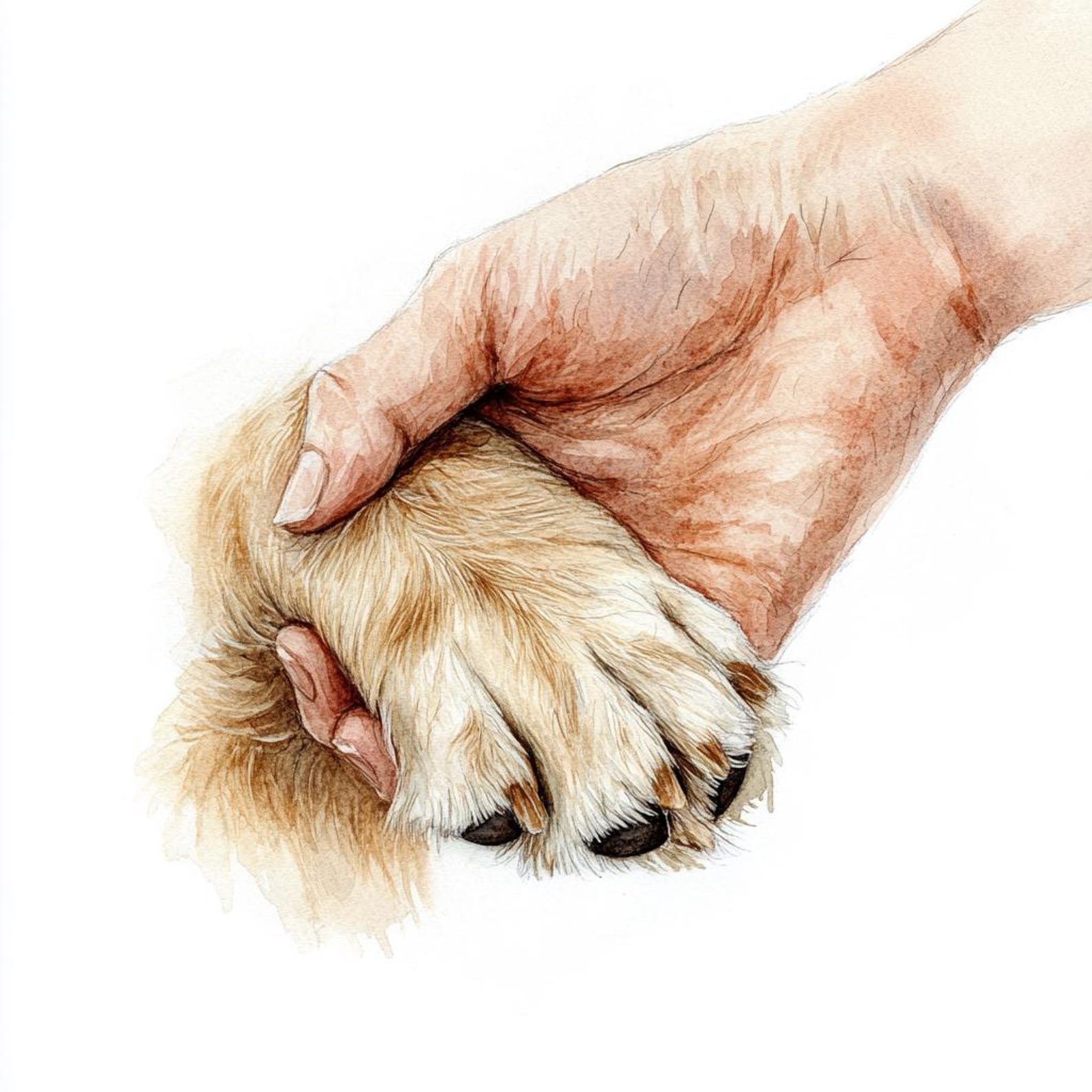 Hand Holding a Dog's Paw, Printable Watercolor Clipart, 10 High Quality ...