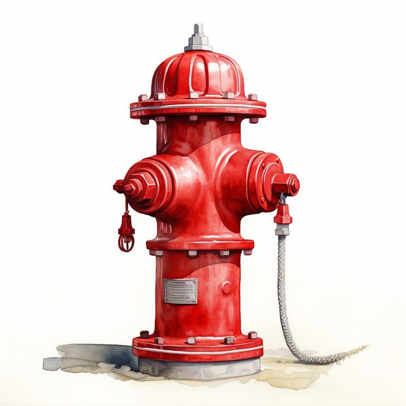 Red Fire Hydrant, Printable Watercolor Clipart Bundle, 10 High Quality ...