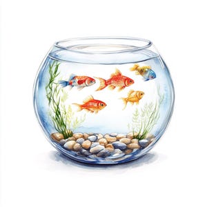Round Fishbowl Aquarium, Home Fish Tank, Printable Watercolor Clipart ...