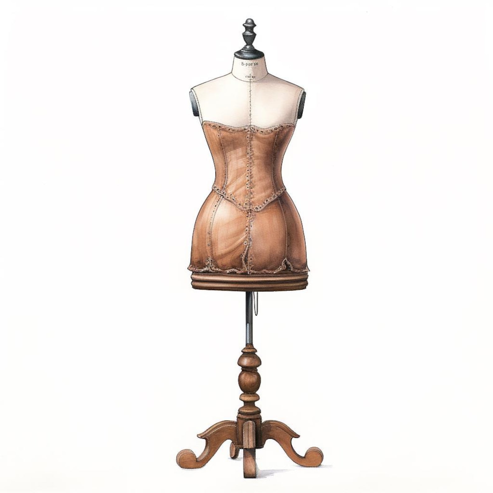 Vintage Dress Form Mannequin, Printable Watercolor Clipart Bundle, 10 ...