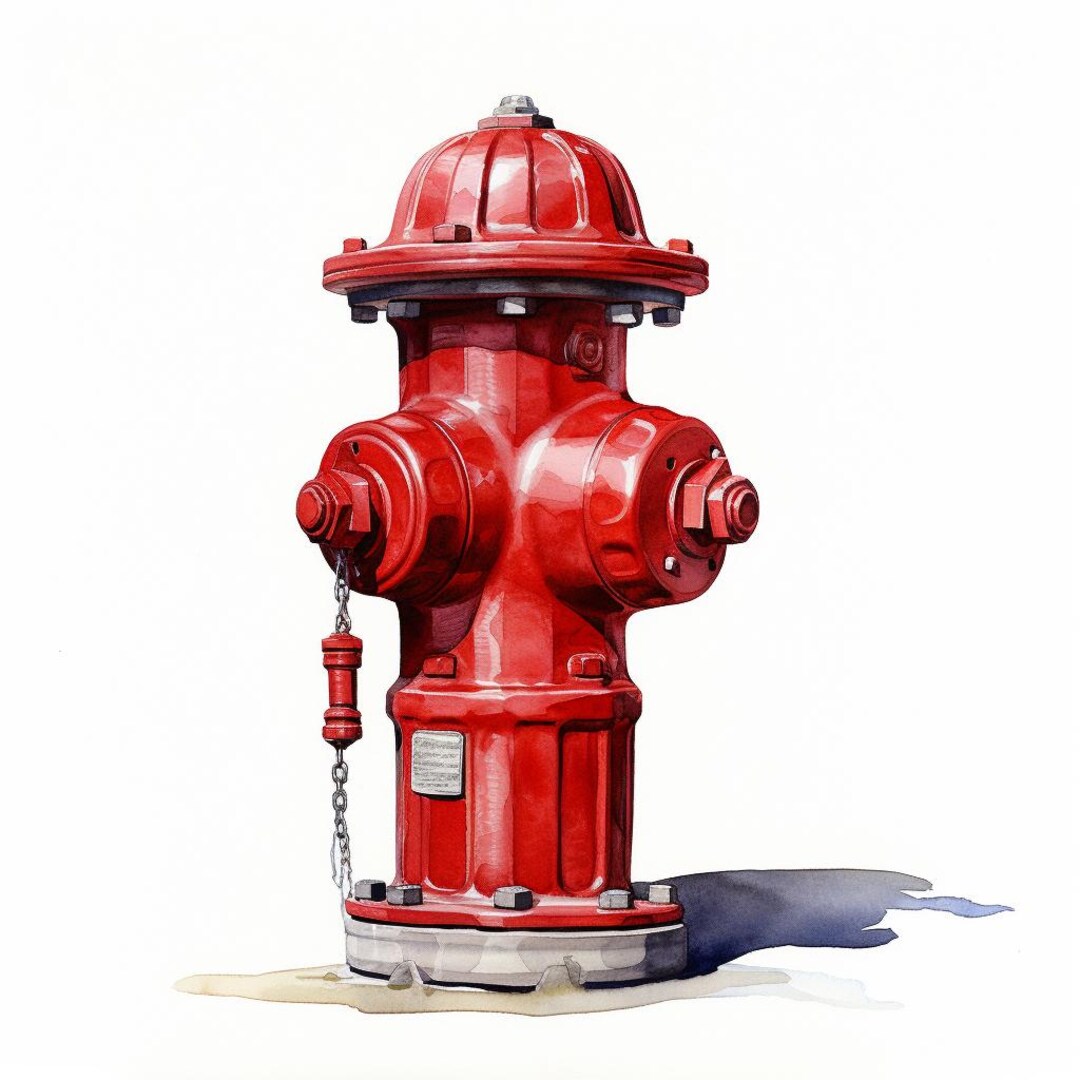 Red Fire Hydrant, Printable Watercolor Clipart Bundle, 10 High Quality ...