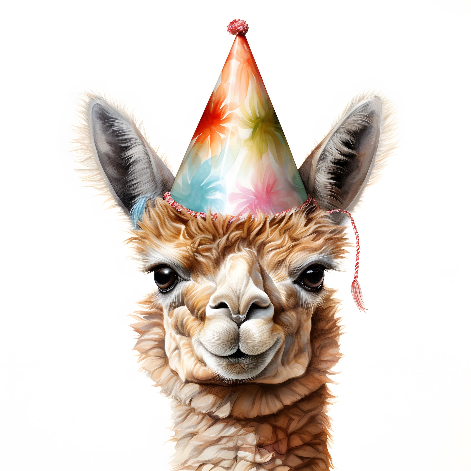 Alpaca in a Birthday Hat, Printable Watercolor Clipart, 10 High Quality ...