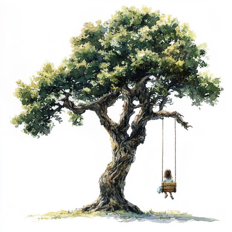 A Swing on a Tree, Printable Watercolor Clipart, 10 High Quality ...