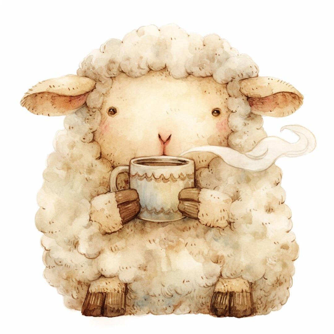 Cute Sheep With a Cup, Printable Watercolor Clipart Bundle, 10 High ...