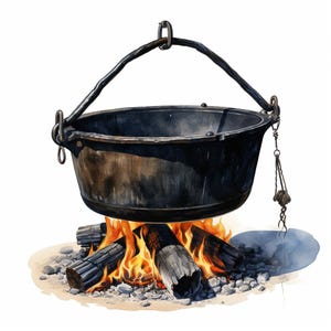 Cauldron Over Fire, Printable Watercolor Clipart, 10 High Quality ...