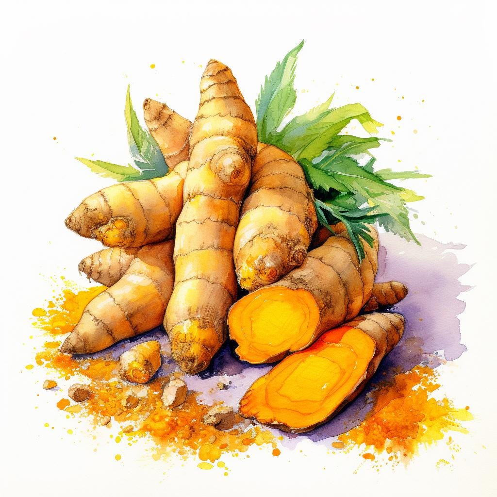 Turmeric Root, Printable Watercolor Clipart, 10 High Quality Watercolor ...
