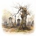 Cemetery Illustration, Gothic Graveyard Clipart, Printable Watercolor ...