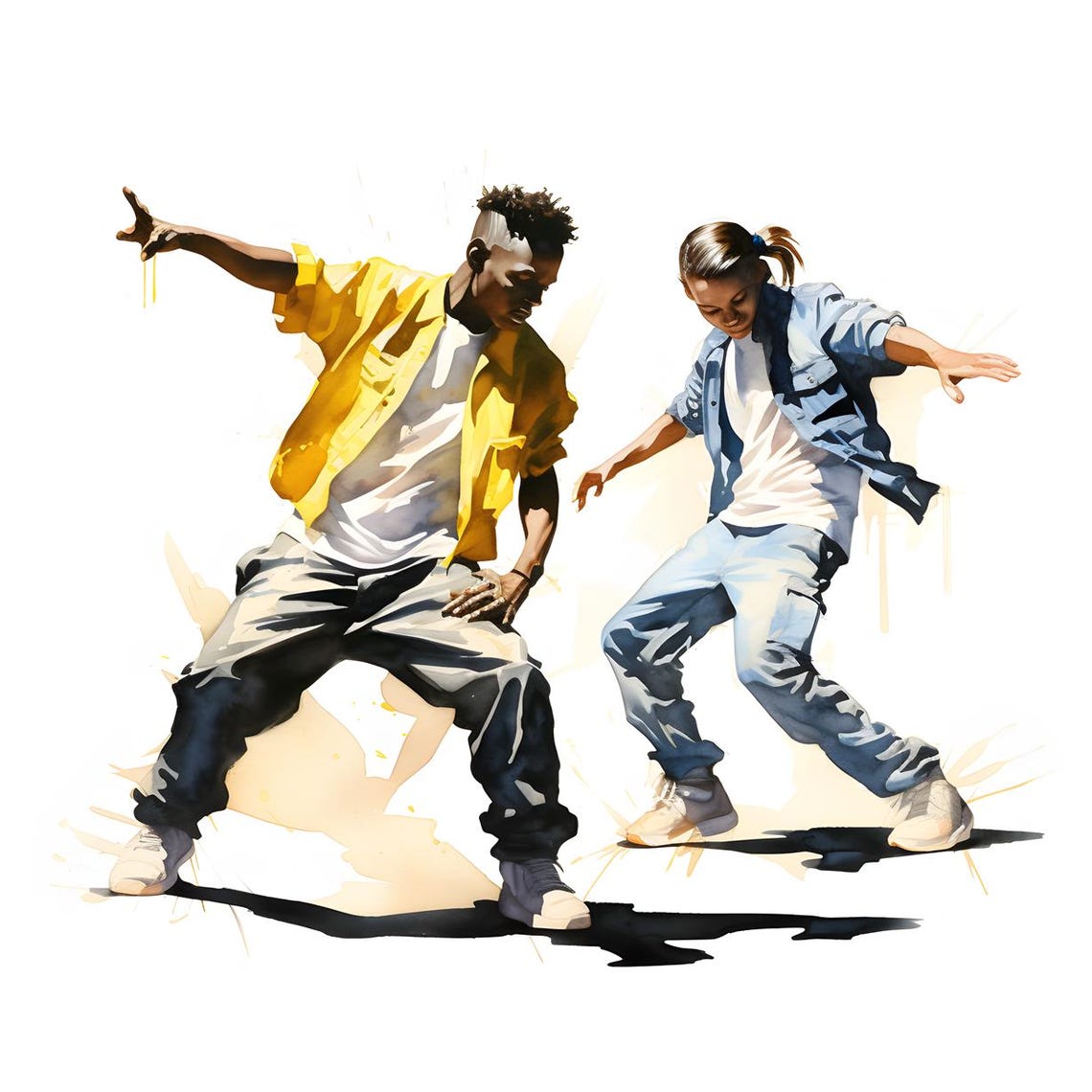 Dynamic Breakdancers, Street Dance, Printable Watercolor Clipart Bundle ...