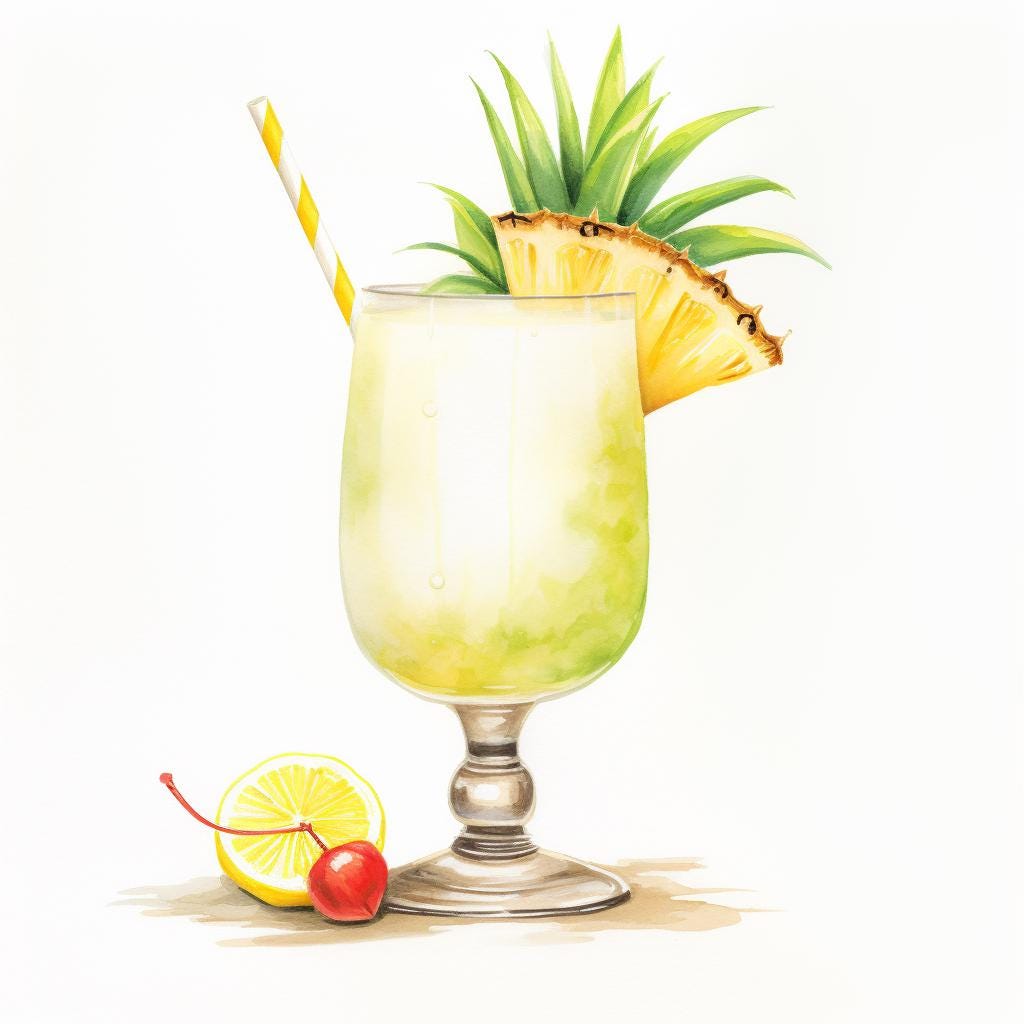 Pina Colada Cocktail, Printable Watercolor Clipart, 10 High Quality ...