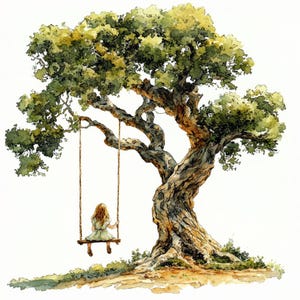A Swing on a Tree, Printable Watercolor Clipart, 10 High Quality ...