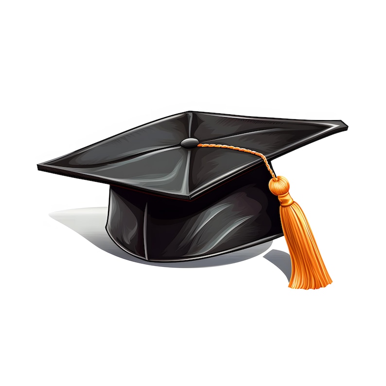 Black Graduation Cap, Student Mortarboard, Printable Watercolor Clipart ...