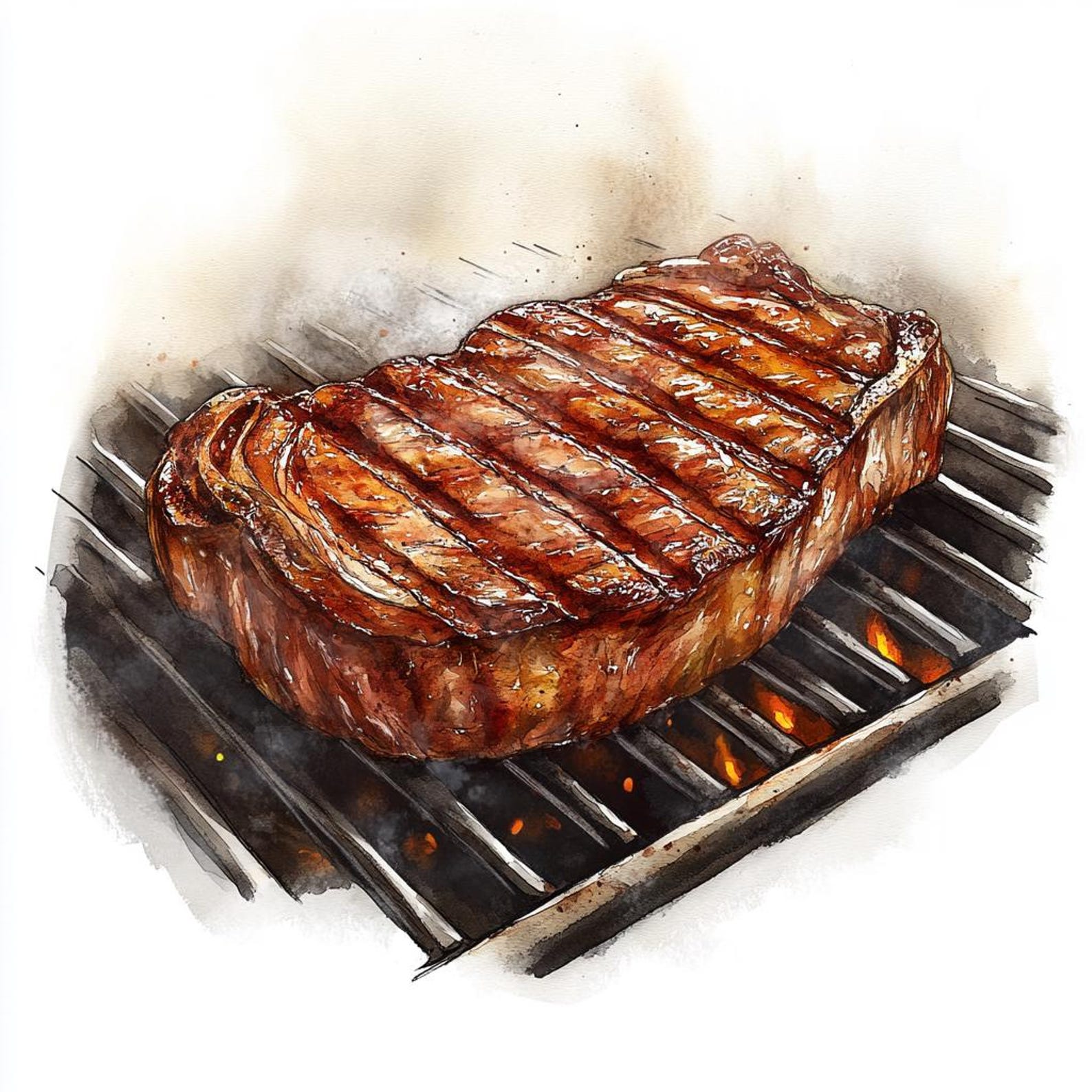 Grilled Steak, Printable Watercolor Clipart Bundle, 10 High Quality ...